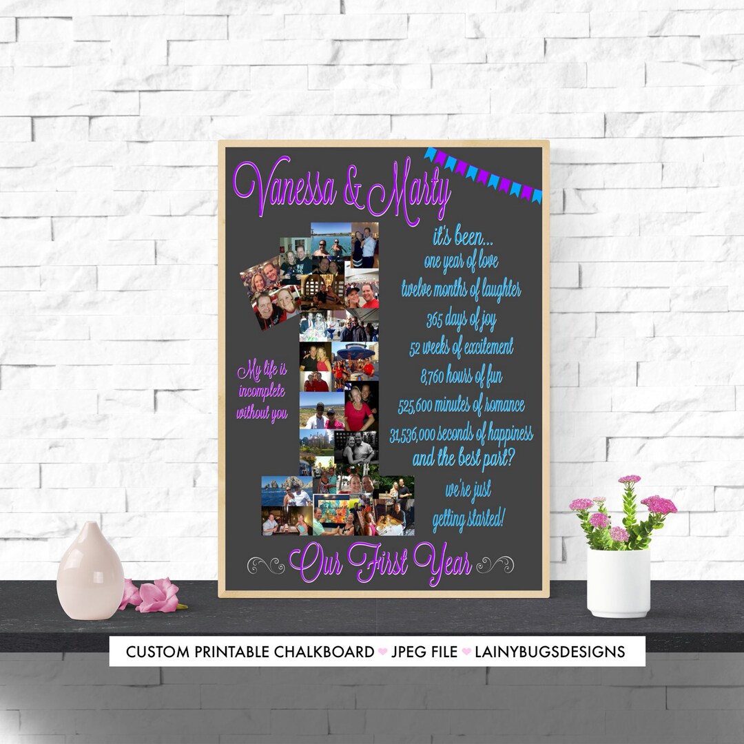 One Year Anniversary Photo Collage - Printable Number One Collage - One ...