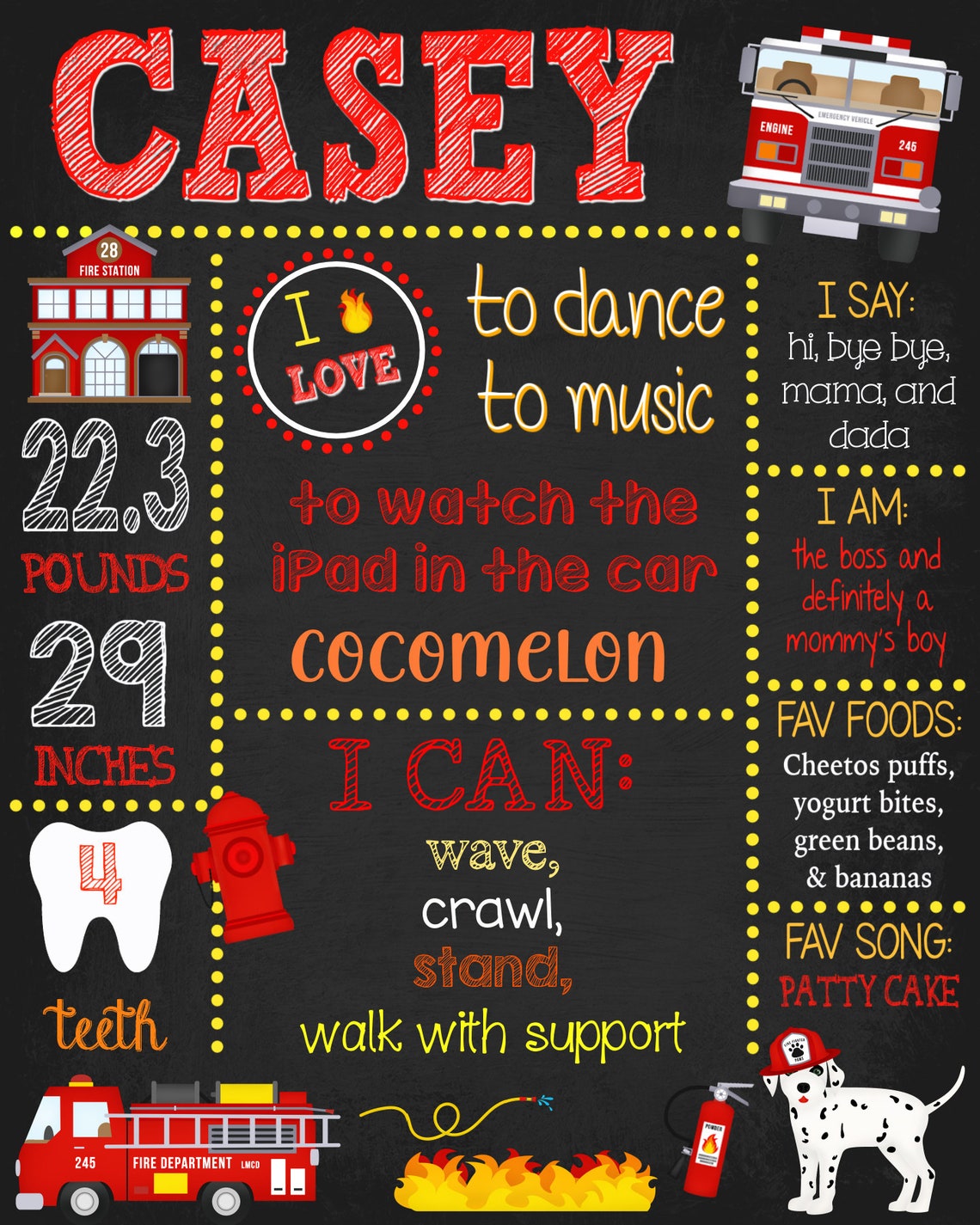 Firefighter First Birthday Chalkboard Printable - Fireman First ...
