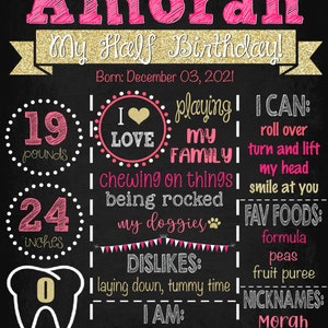 Half Birthday Chalkboard - 6 Month Chalkboard - Digital - Girls Half ...