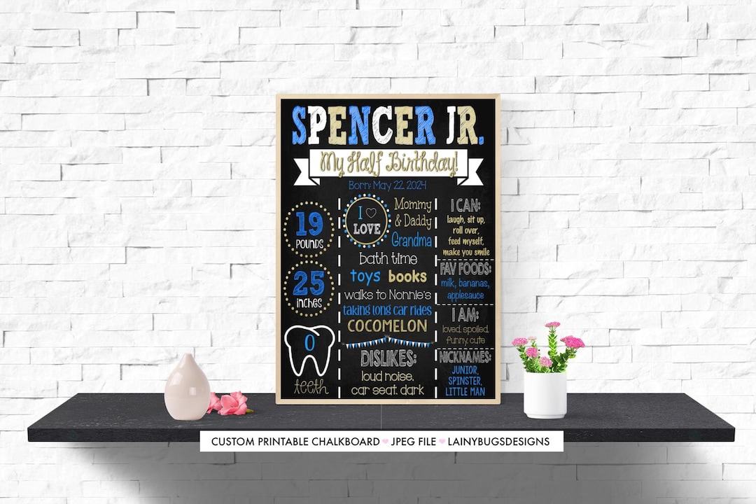 Blue and Gold Half Birthday Chalkboard Sign Printyourself Half Birthday ...