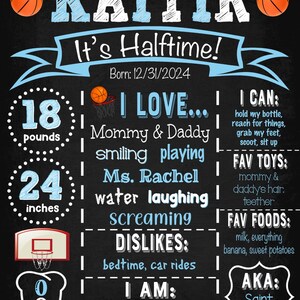 Basketball Half Birthday Chalkboard Sign - Print Yourself - Basketball ...