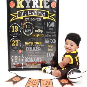 Basketball Half Birthday Chalkboard Sign - Print Yourself - Basketball ...