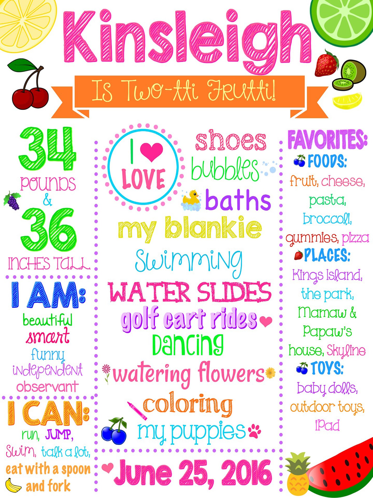 Two-tti Fruity Second Birthday Poster - Girls Second Birthday Poster ...