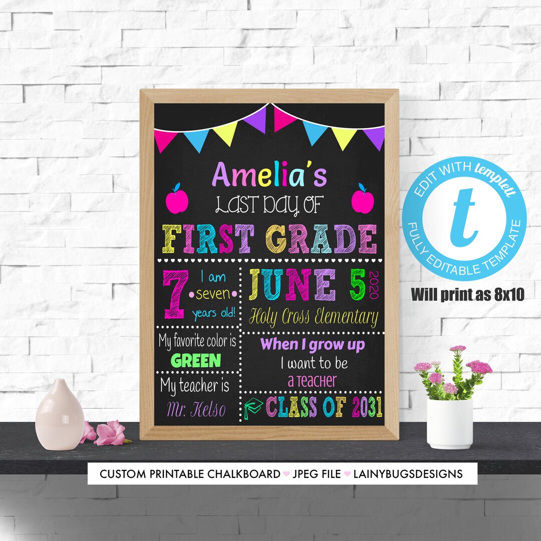 Edit Yourself Last Day of First Grade Sign - Last Day of School ...