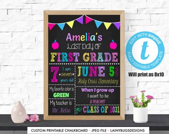 Editable Last Day of First Grade Sign Last Day of School Sign - Etsy
