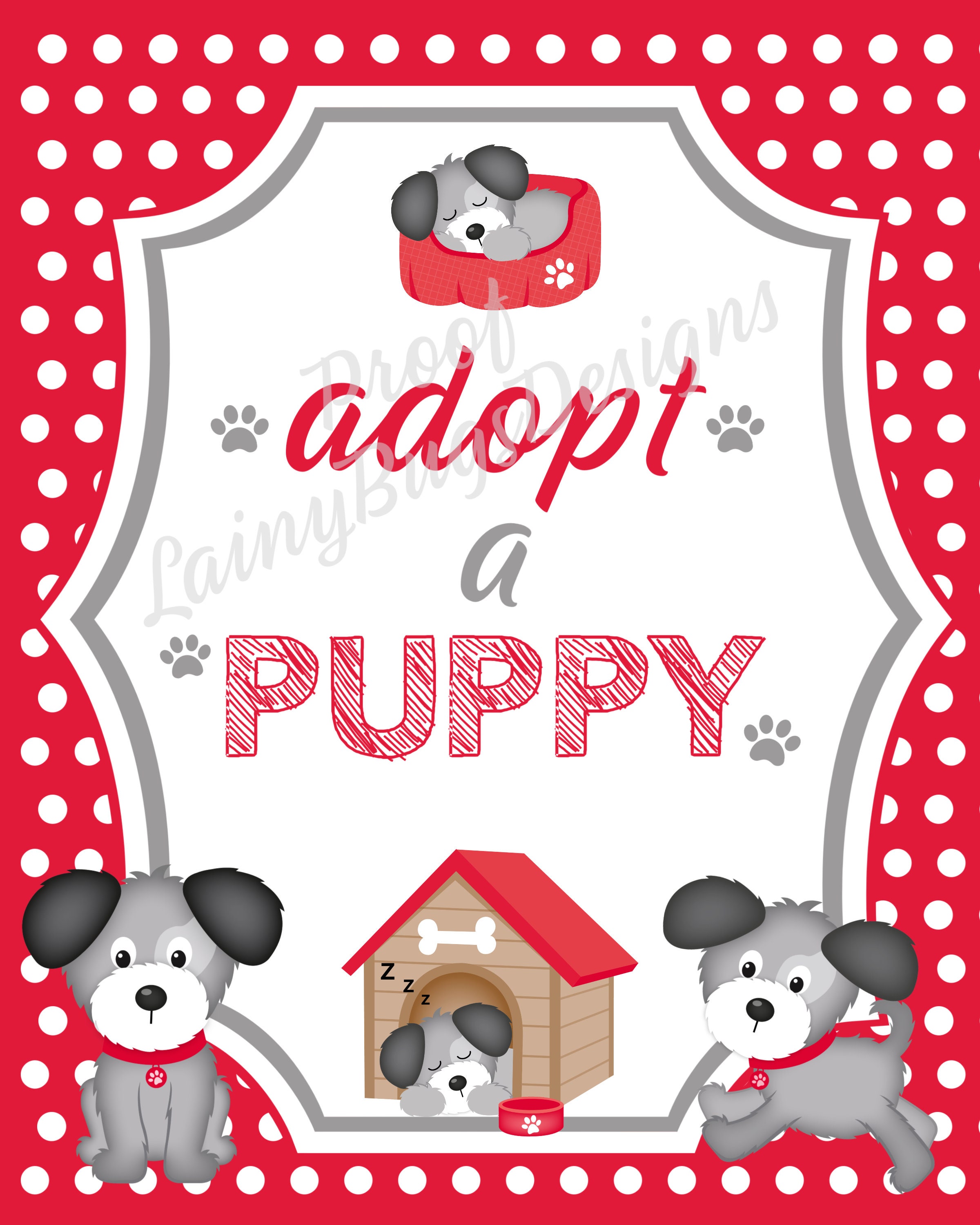Adopt a Puppy Sign - Cute Puppy Party Decor - Instant Download - Puppy ...