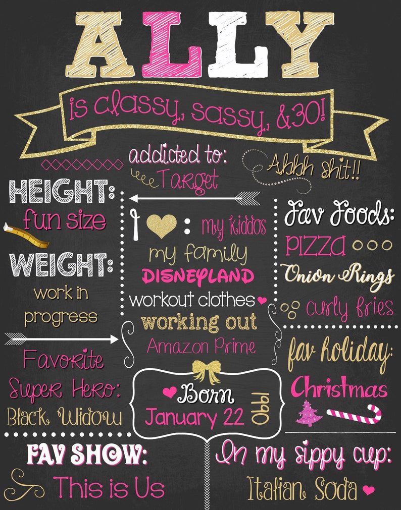 Dirty Thirty Chalkboard Sign Print Yourself Pink and Gold - Etsy