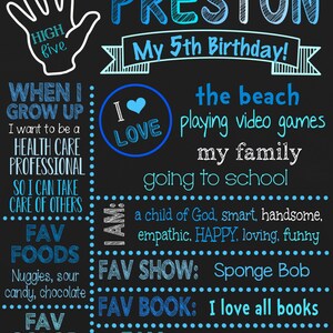 Blue Ombre Boys 5th Birthday Chalkboard Sign - Printable 5th Birthday ...