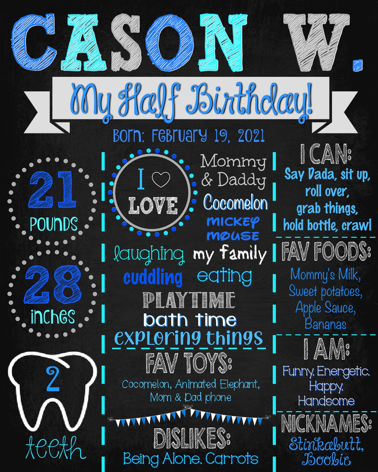 Boy's Half Birthday Chalkboard Sign Print Yourself - Etsy