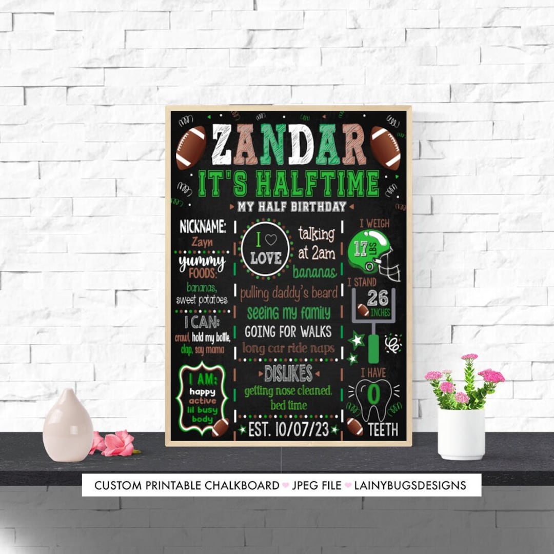 Football Half Birthday Chalkboard Sign - Print Yourself - Football ...