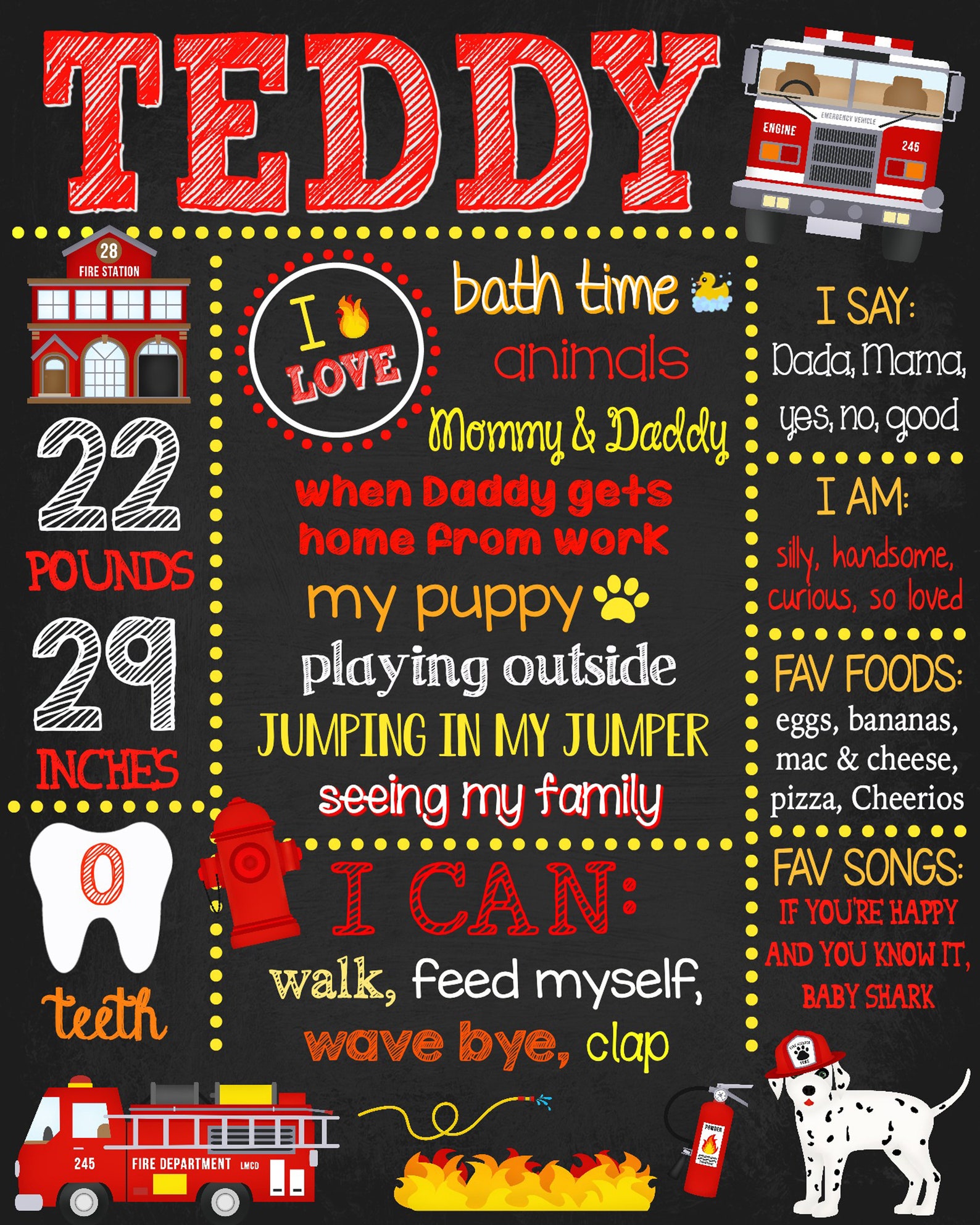 Firefighter First Birthday Chalkboard Printable - Fireman First ...