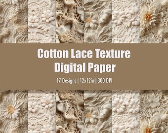 Linen and White Lace Digital Paper Pack - Linen Digital Background ...
