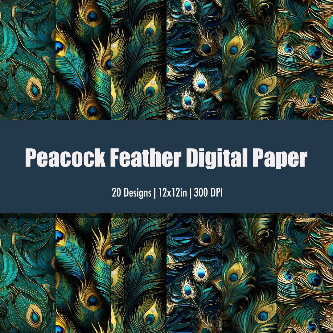 Stylized Peacock Feather - Premium Digital Paper Seamless Design ...