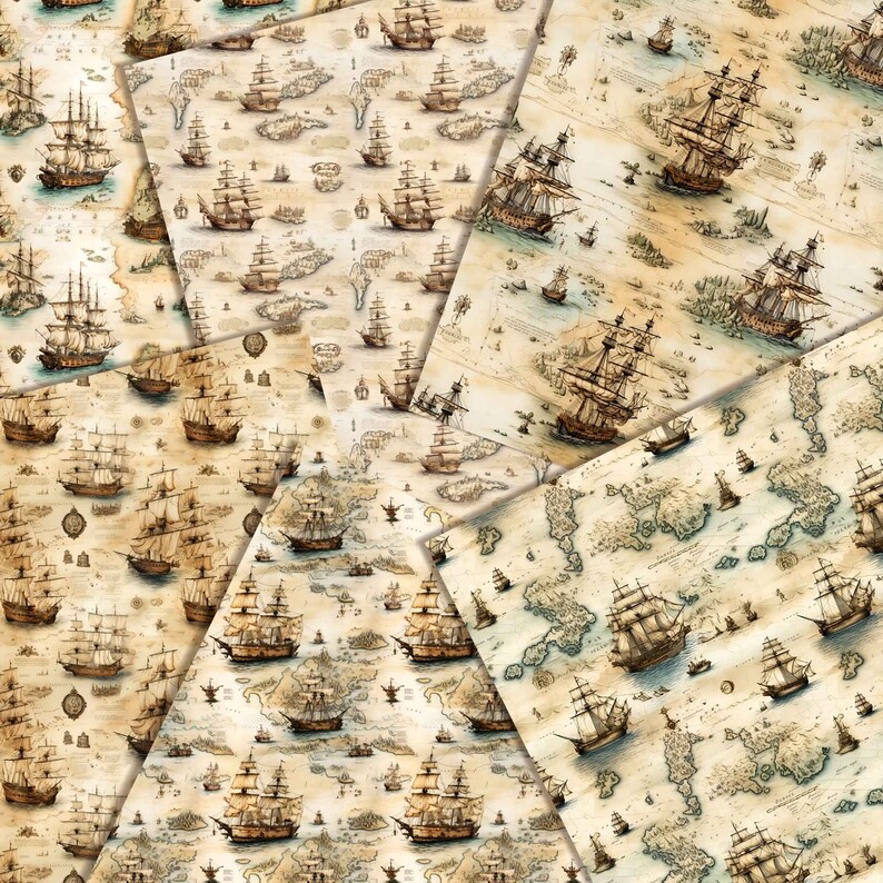 Nautical Parchment Maps Digital Paper Pack - Seamless Digital ...