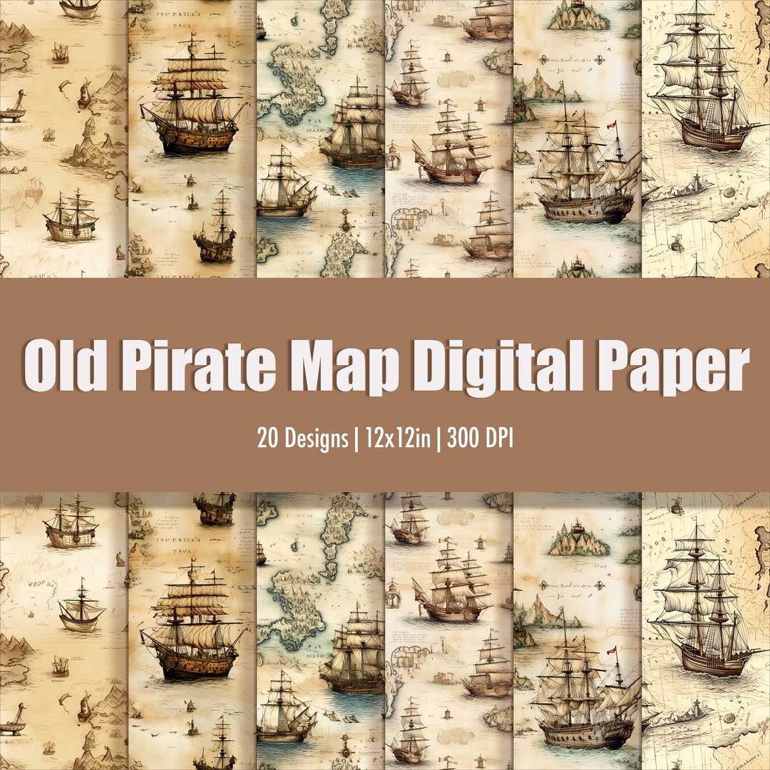 Nautical Parchment Maps Digital Paper Pack - Seamless Digital ...