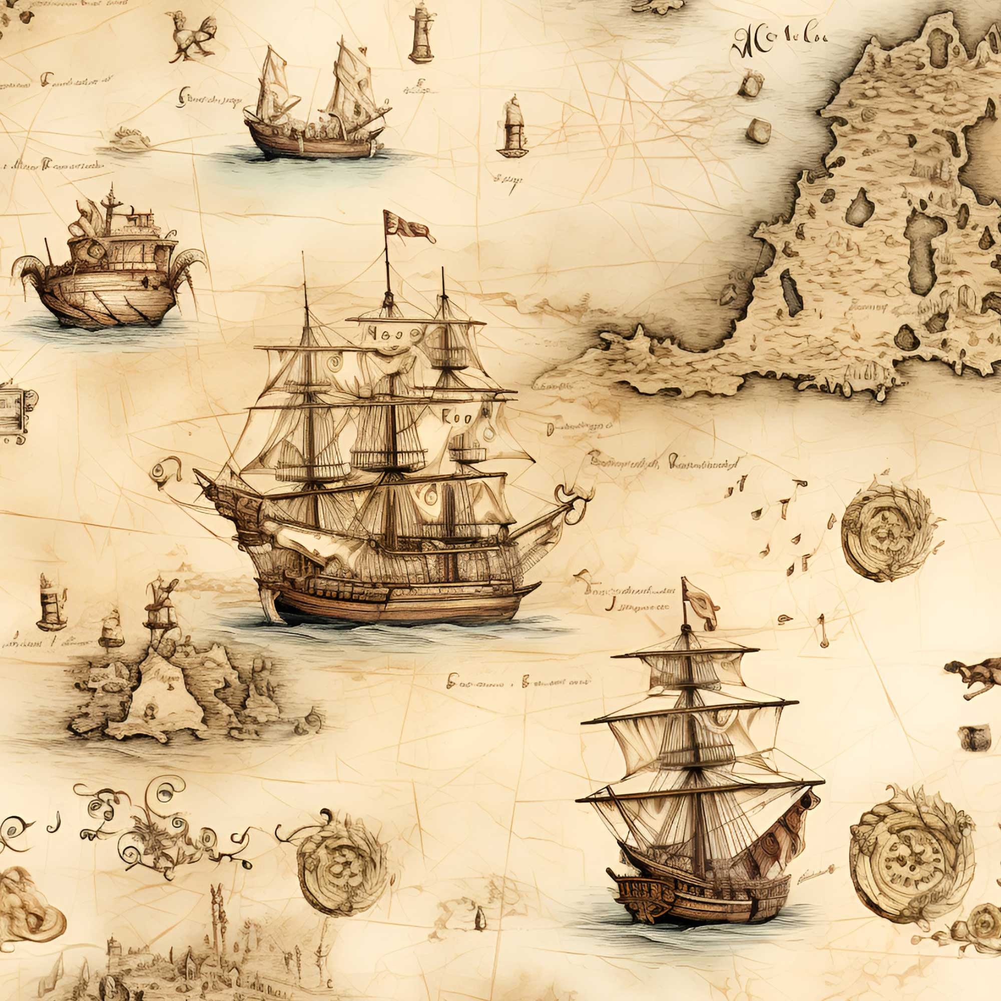 Nautical Parchment Maps Digital Paper Pack - Seamless Digital ...
