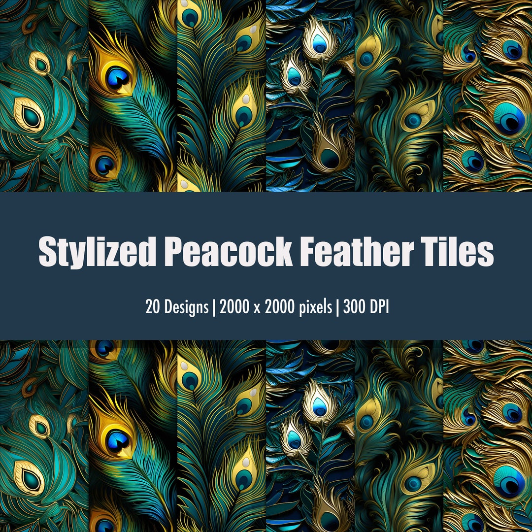 Stylized Peacock Feather Tiles - Premium Digital Tile Seamless Design ...