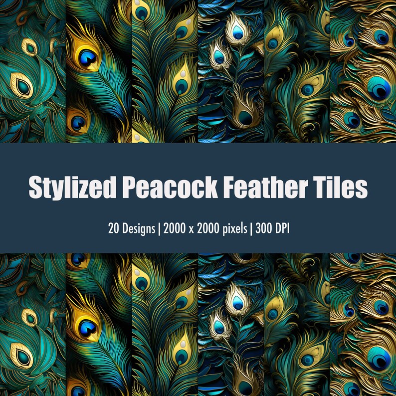 Stylized Peacock Feather Tiles - Premium Digital Tile Seamless Design ...
