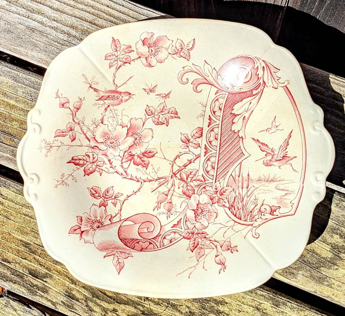 Rare Antique Pink melrose Bird Florals Pattern - Etsy