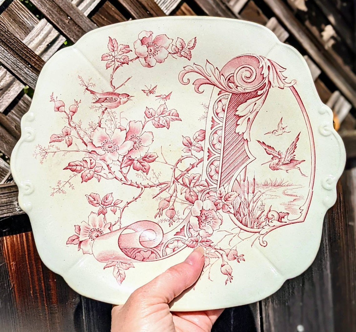 Rare Antique Pink melrose Bird Florals Pattern - Etsy