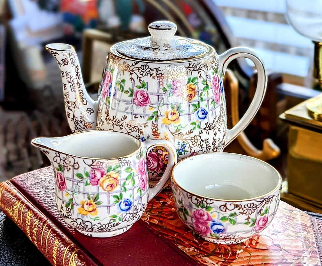 Vintage James Kent LTD Fenton Trellis Rose Pattern Teapot, Creamer and ...