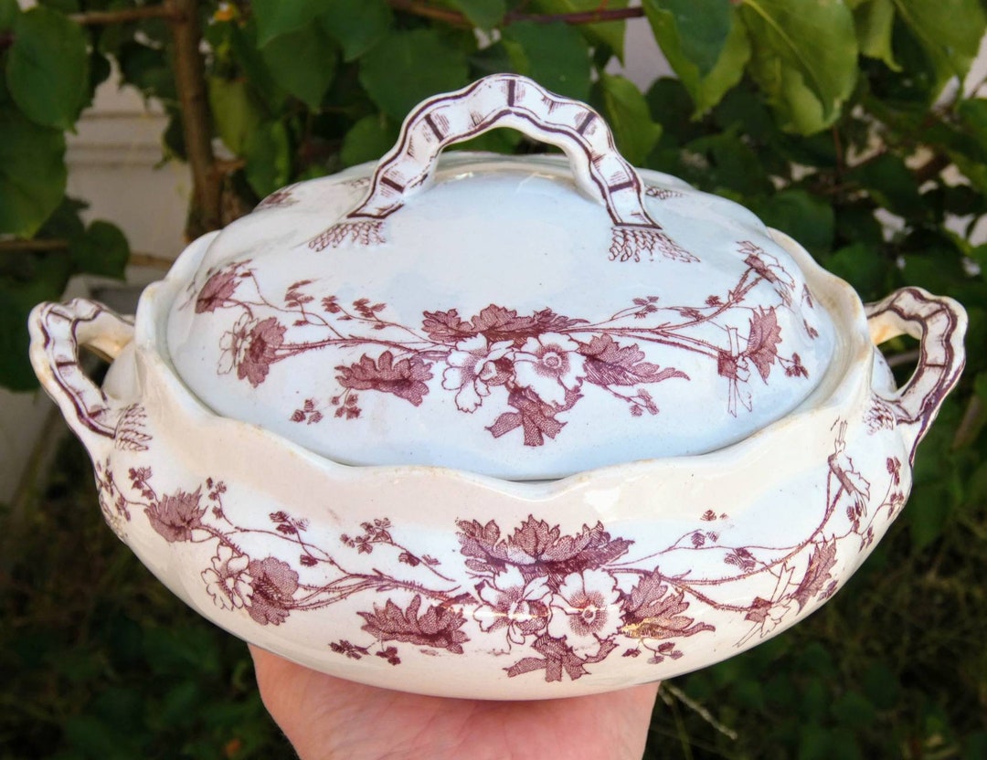 Rare Antique Thomas Furnival Charm Round Covered Vegetable Server With ...