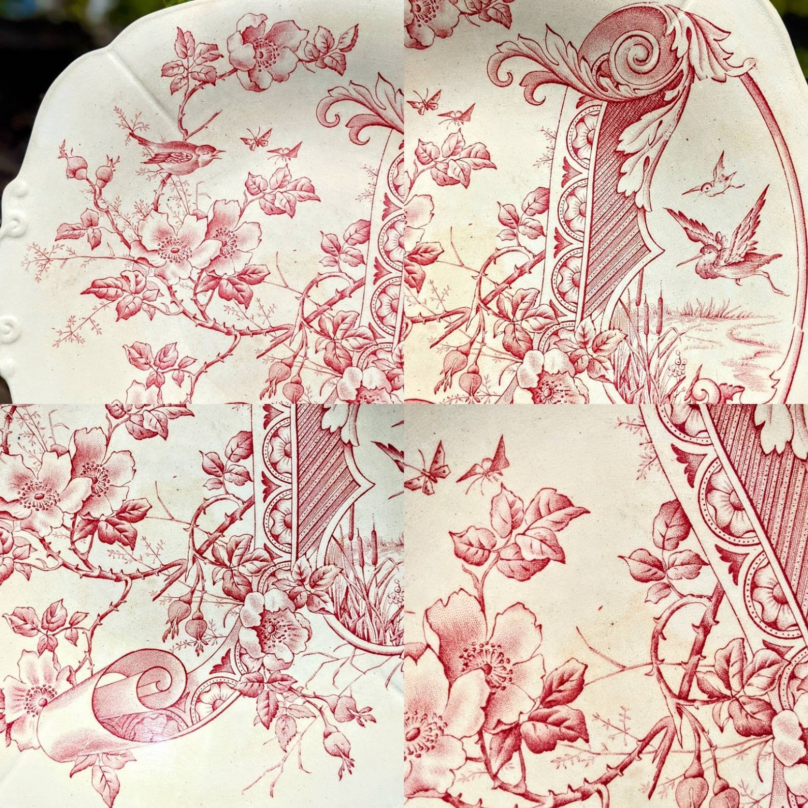 Rare Antique Pink melrose Bird Florals Pattern - Etsy