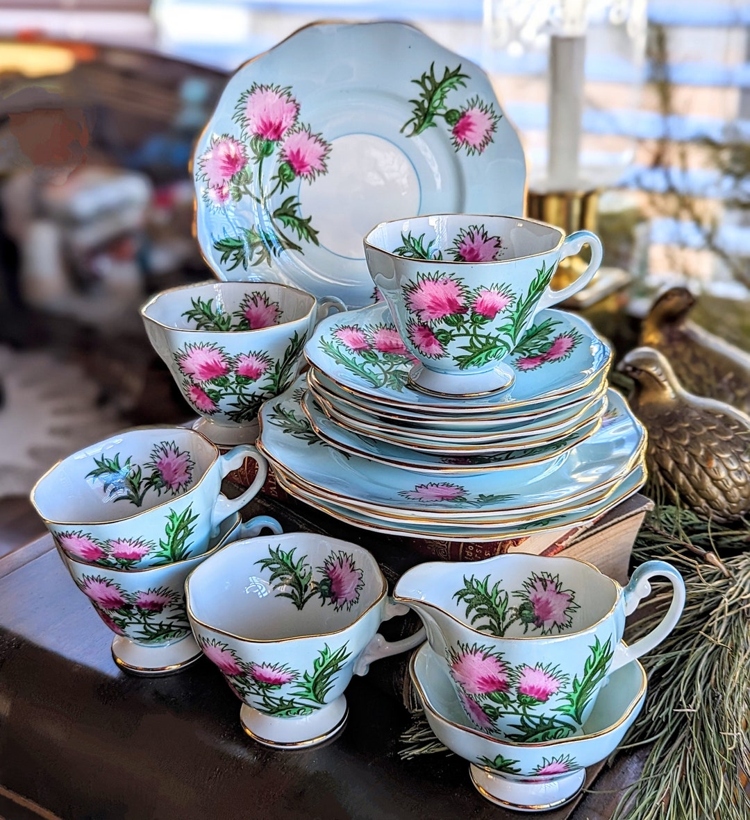 Vintage EB Foley Glengarry Thistle Tea Set: Tea Cups, Saucers, Dessert ...