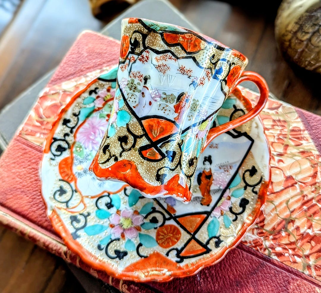 Antique Geisha Chocolate Cup and Saucer Set: Hand-painted Japanese ...