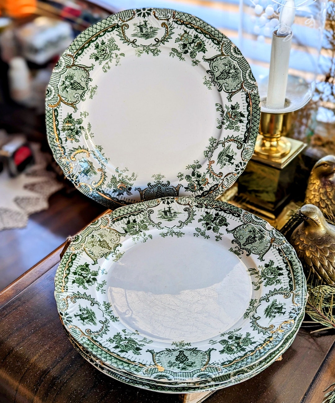 Antique Stunning Wedgwood & Co Royal Semi Porcelain Embossed Green and ...