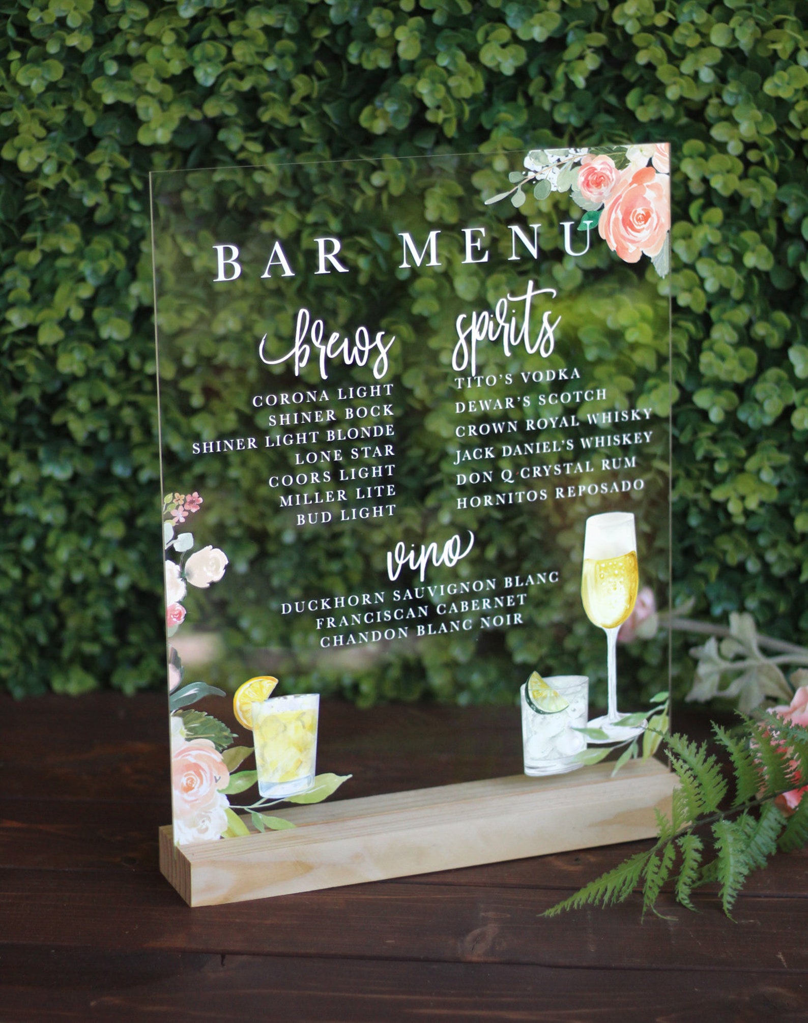 Custom Acrylic Bar Menu | Wedding | Lucite | Clear | Floral ...