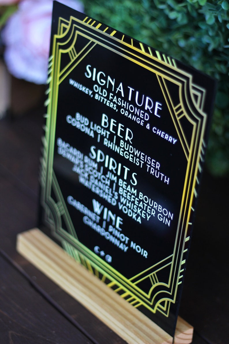 Custom Acrylic Bar Menu Wedding Signature Drinks Black & - Etsy