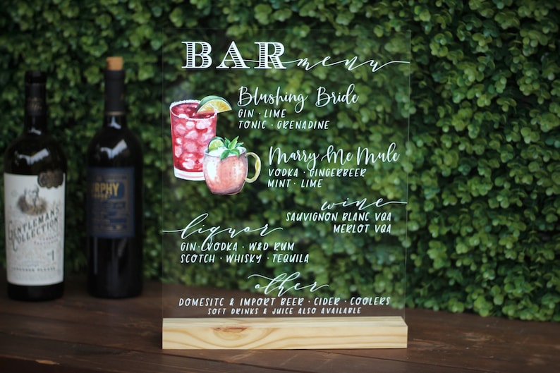 Custom Acrylic Bar Menu Wedding Lucite Clear Floral - Etsy
