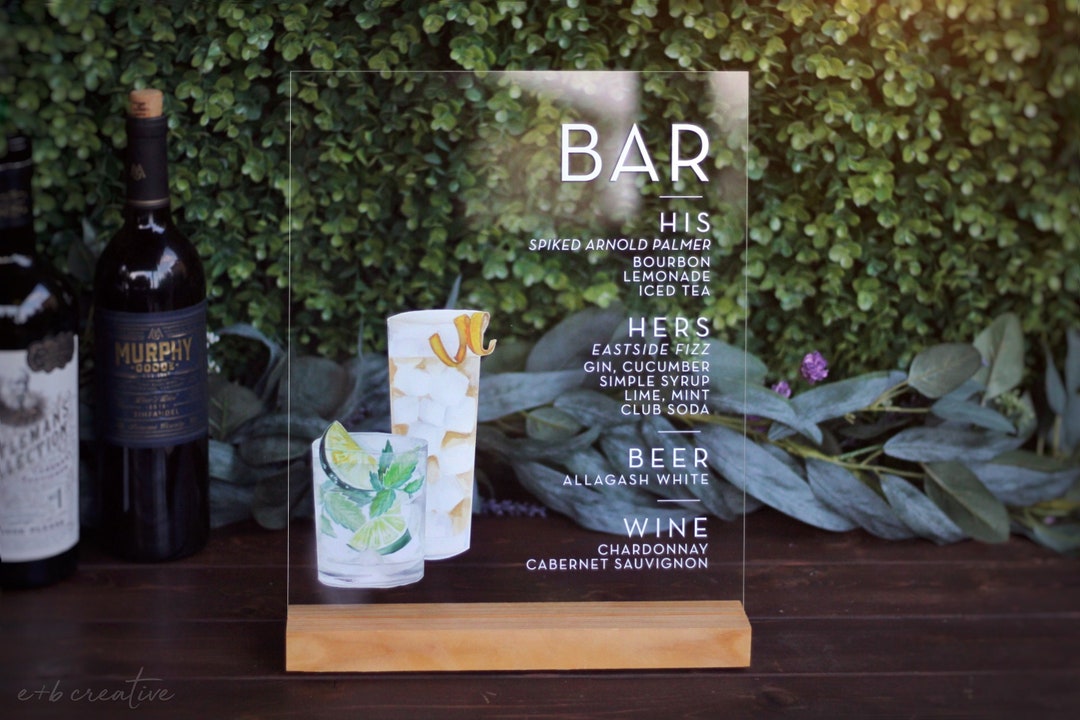 Custom Acrylic Cocktail Menu | Modern Wedding | Floral | Modern ...