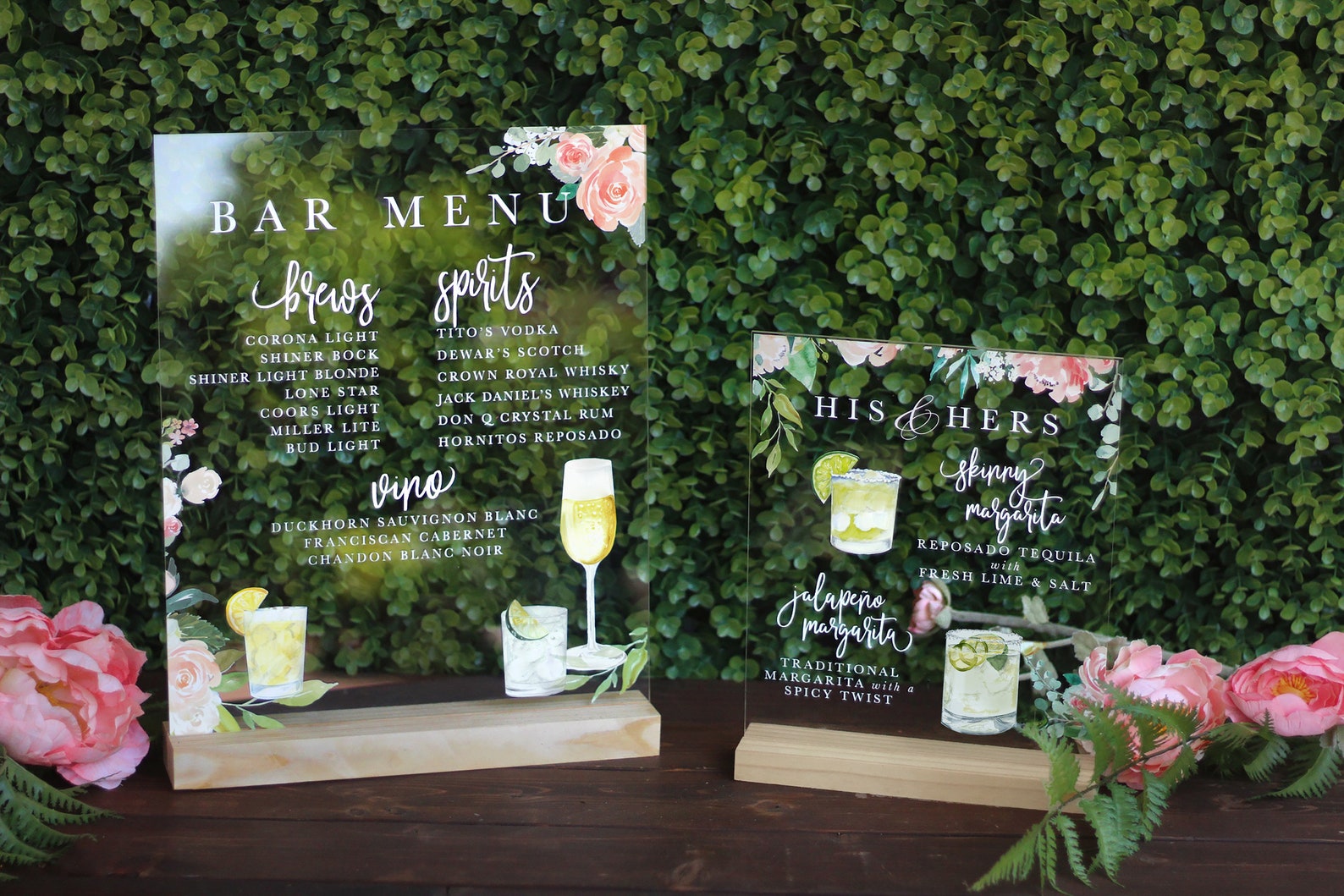 Custom Acrylic Bar Menu | Wedding | Lucite | Clear | Floral ...