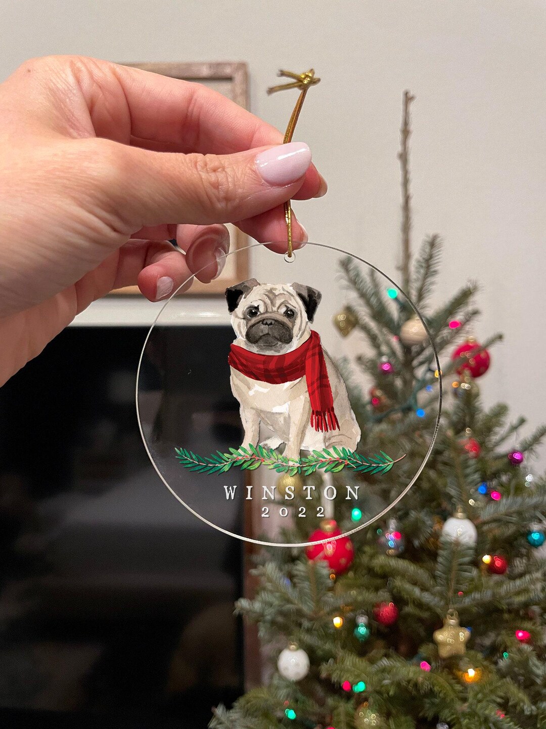 Custom Pug Ornament | Acrylic | Dog | Xmas | Christmas | Rhodesian ...