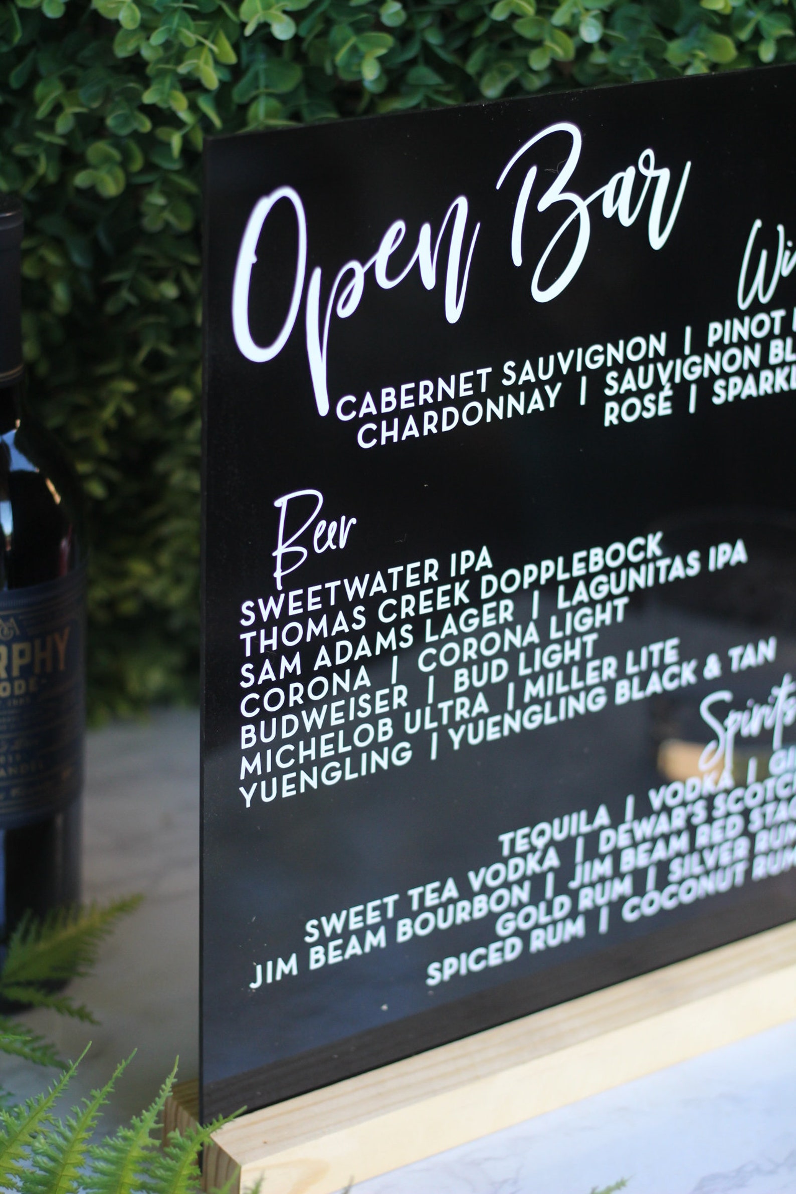 Custom Acrylic Bar Menu | Wedding | Black | Modern Wedding | Event Menu ...