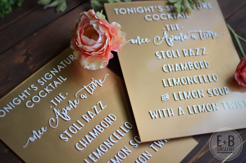 Custom Gold Acrylic Bar Menu / Wedding / Event / Cocktail / - Etsy