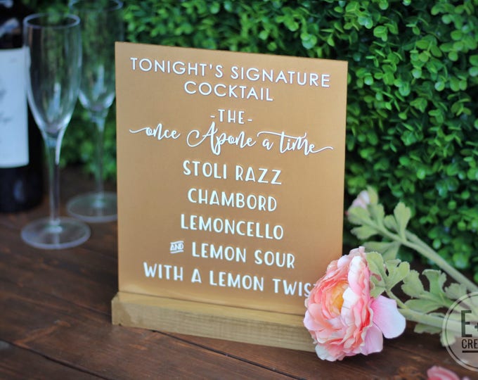 Custom Gold Acrylic Bar Menu / Wedding / Event / Cocktail / - Etsy