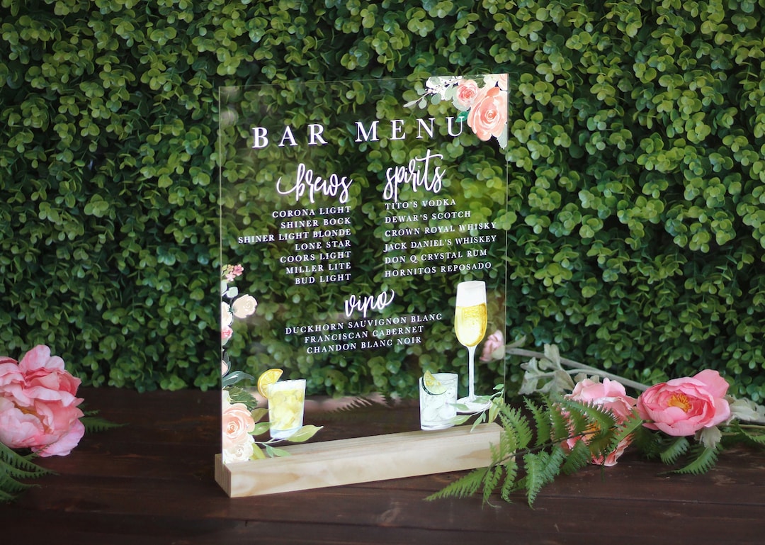 Custom Acrylic Bar Menu | Wedding | Lucite | Clear | Floral ...