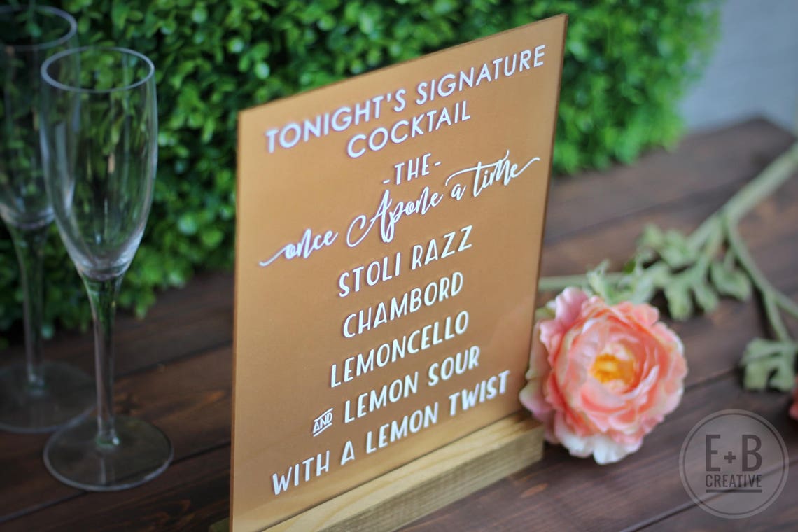 Custom Gold Acrylic Bar Menu / Wedding / Event / Cocktail / - Etsy