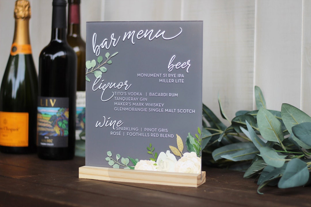 Acrylic Bar Menu | Wedding | Cocktail Menu | Watercolor | Drunk in Love ...