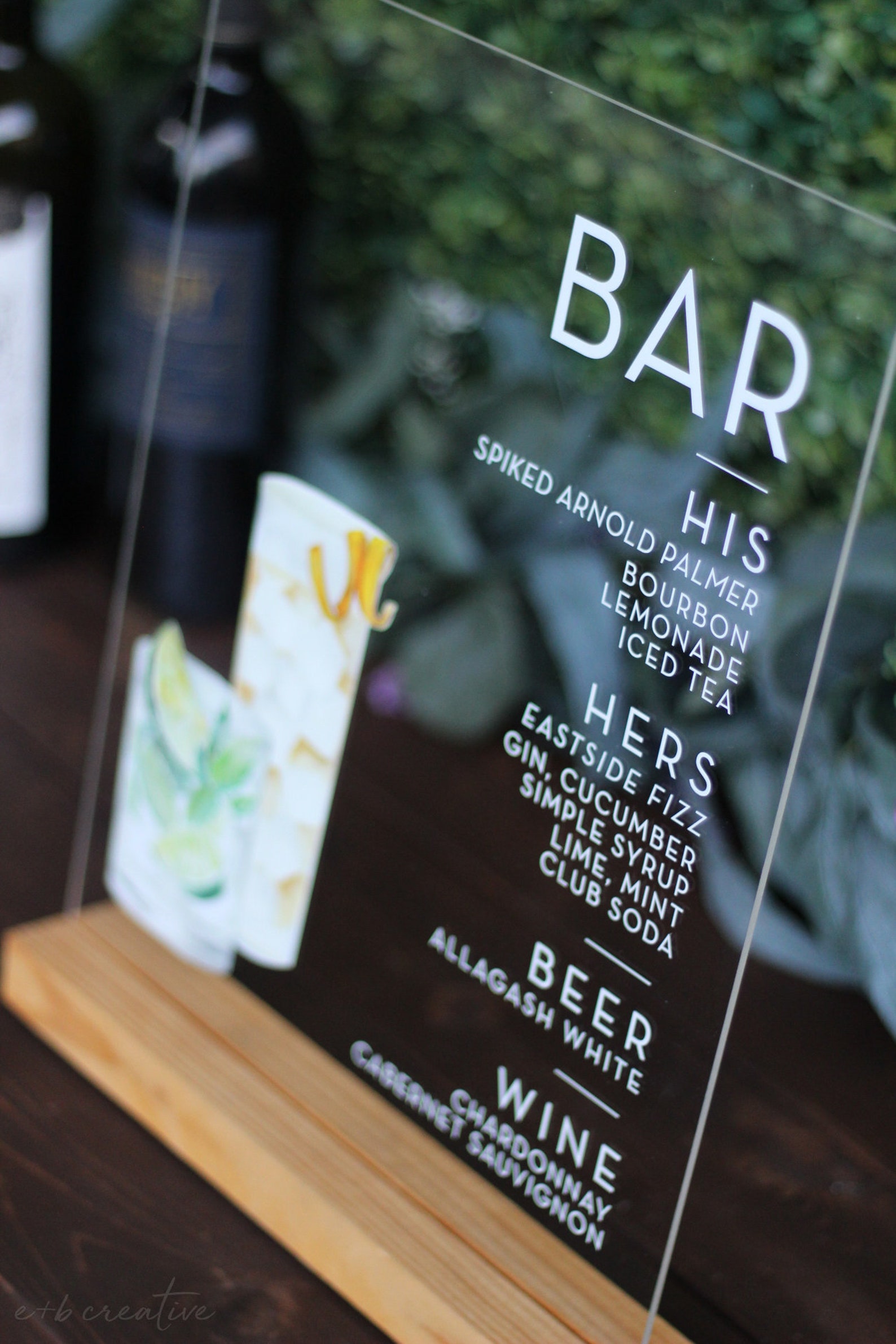 Custom Acrylic Cocktail Menu Modern Wedding Floral - Etsy