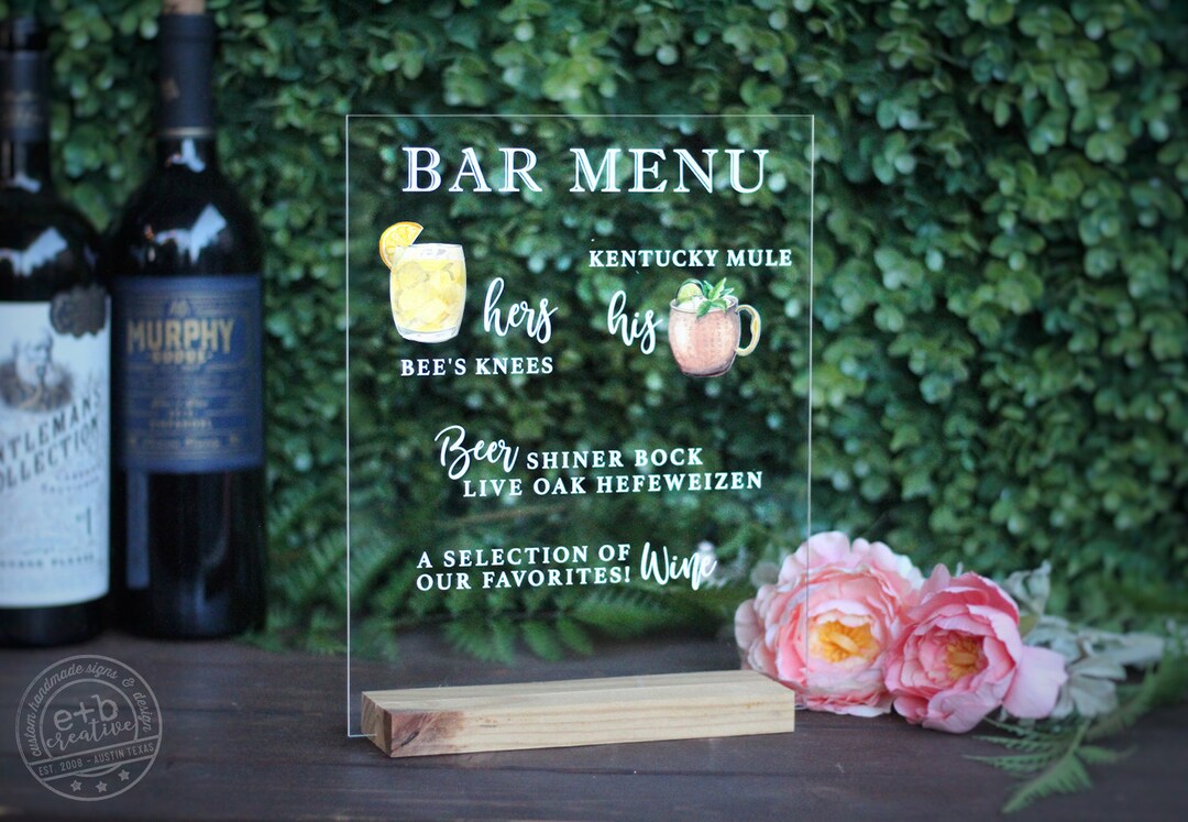 Custom Acrylic Cocktail Menu | Wedding | Floral | Modern | Flowers ...