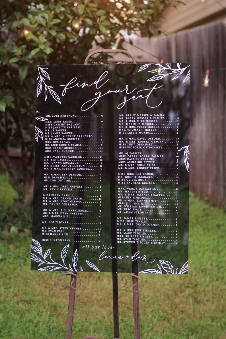 Custom Acrylic Seating Chart Sign / Clear / Wedding / Seating - Etsy