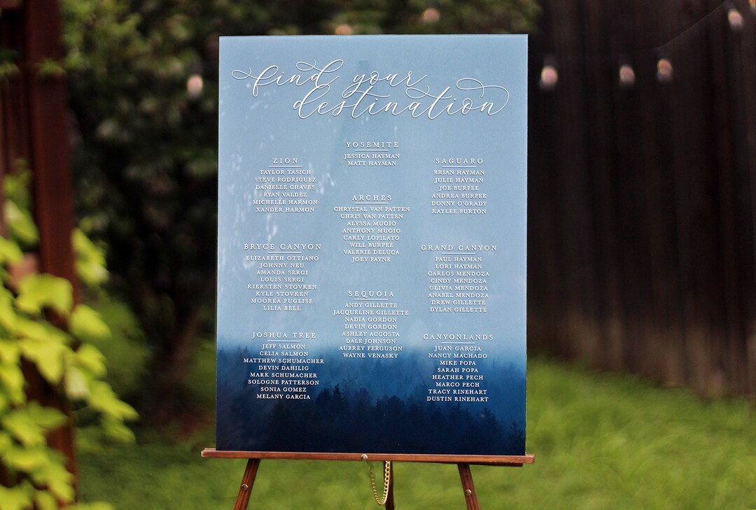 Custom Acrylic Seating Chart Sign / Clear / Mountain Wedding / Bridal ...