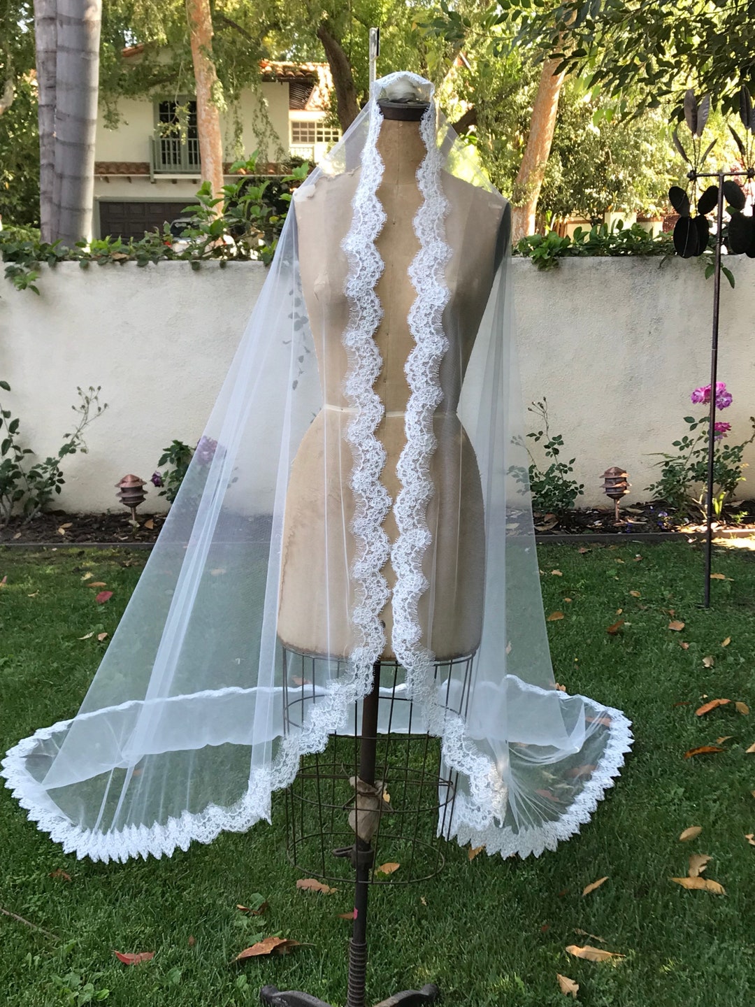 English Tulle Veil , French Lace Veil, Mantilla Veil, Alencon Lace Veil ...