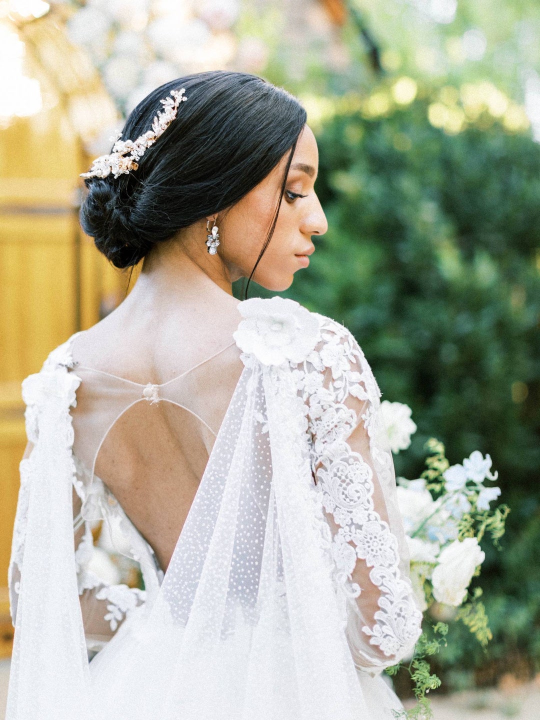 Wedding Cape Veil, Glitter Cape Veil, Floral Cape Veil, Sparkle Bridal ...