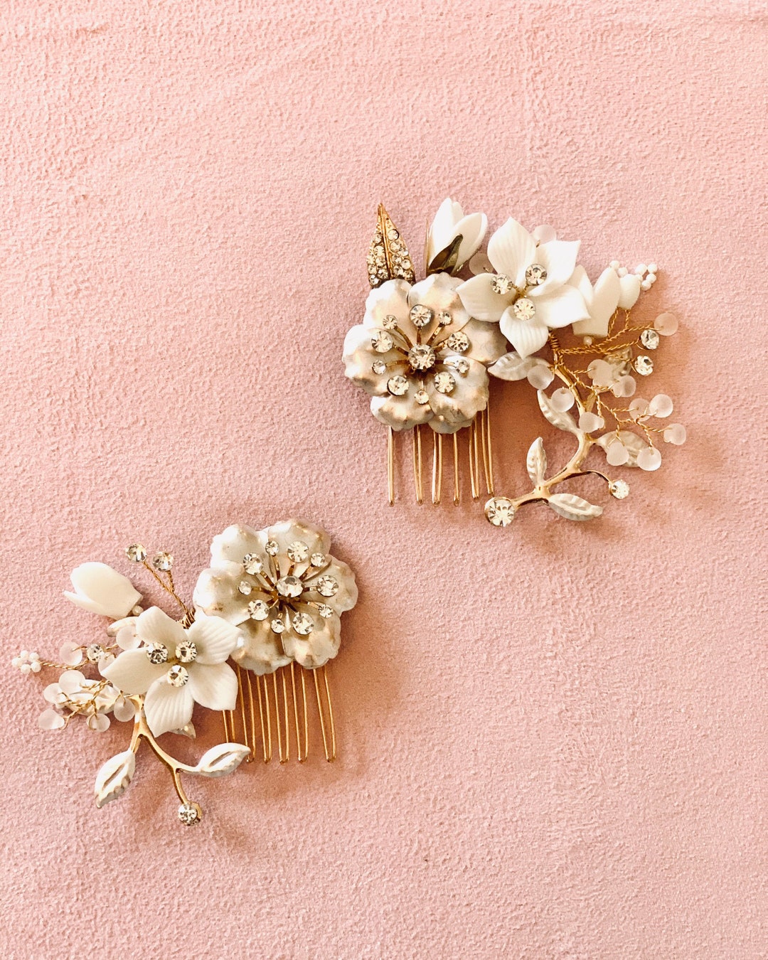 Bridal Hair Accessories, Porcelain Gold Bridal Combs, Floral Bridal ...