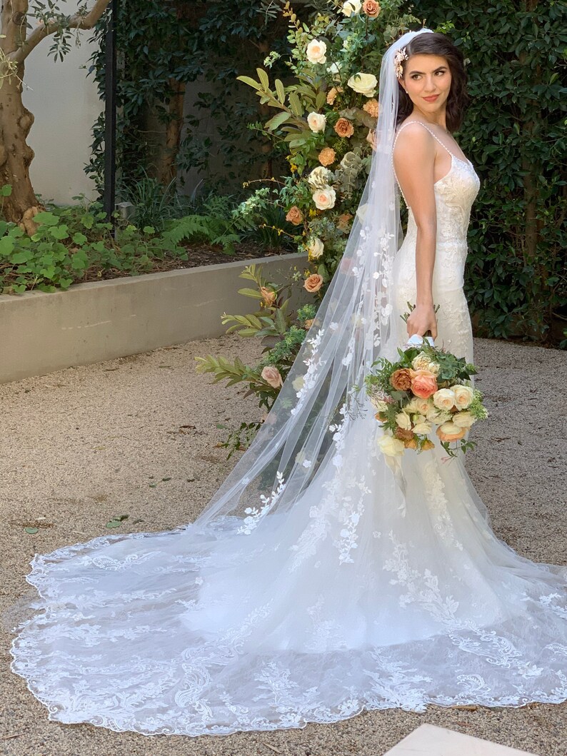 Floral Wedding Veil Bridal Veil Flower Wedding Veil Lace | Etsy